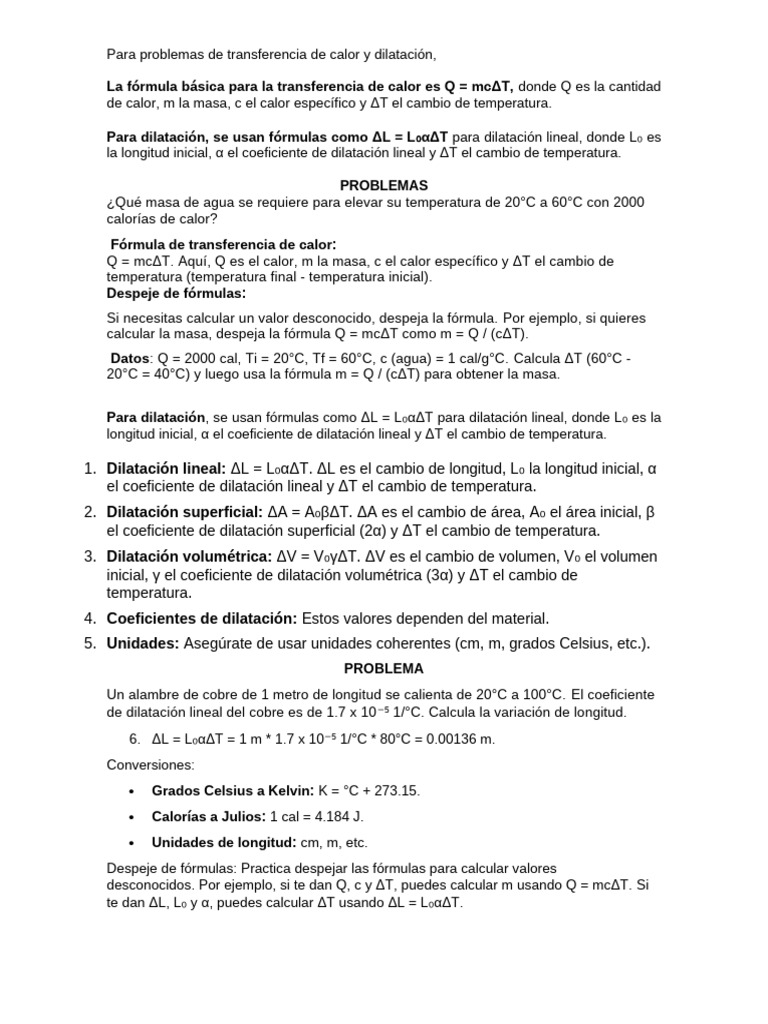 Problemas de Transferencia de Calor y Dilatación | PDF | Expansión ...