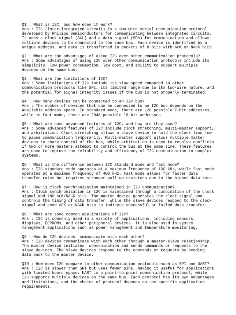 I2c Interview Questions | PDF | Internet Protocols | Network Protocols