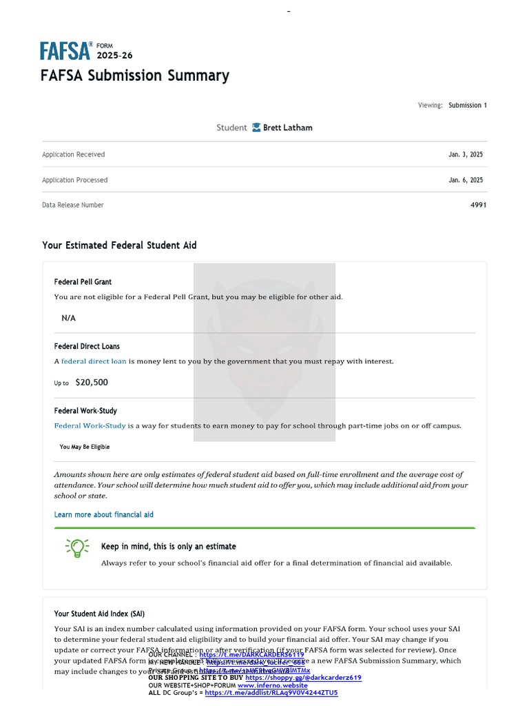 FAFSA Submission Summary 2025-26 FAFSA Form Federal Student Aid | PDF | Individual Retirement ...