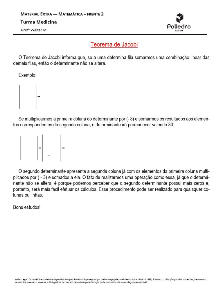 Teorema de Jacobi e Determinantes | PDF