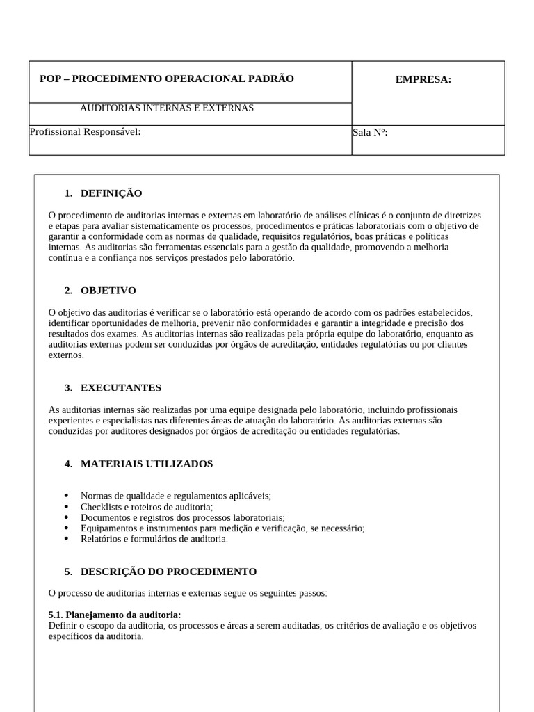 Pop-002 - Auditorias Internas e Externas | PDF | Qualidade (negócios ...