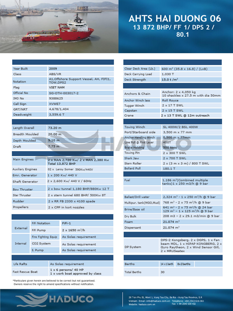 Hai Duong 06 Ship Specifications | PDF | Anchor | Watercraft
