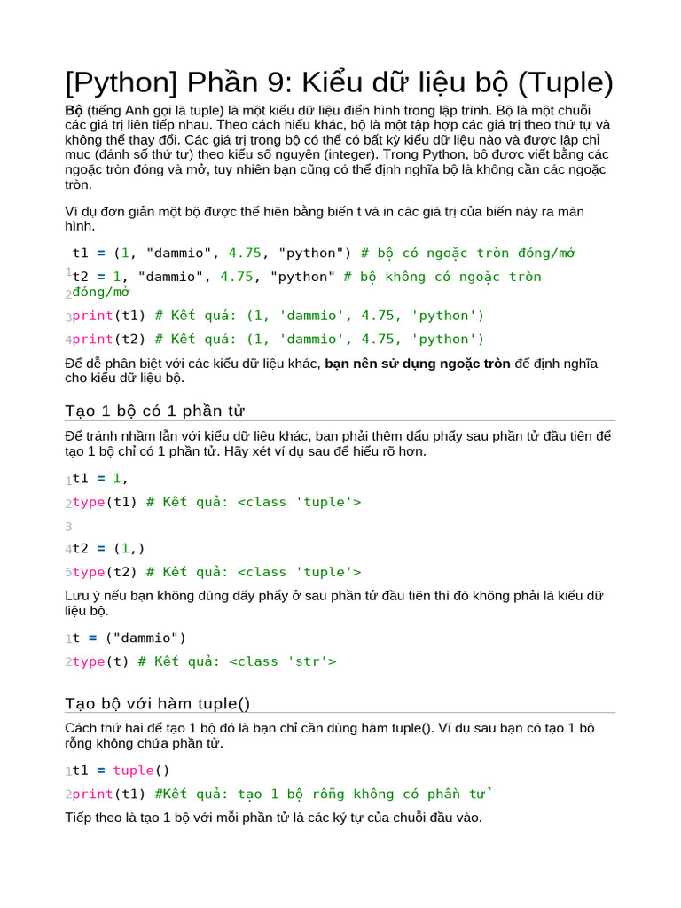 Tổng Quan Python (9) Kiểu Dữ Liệu Bộ (Tuple) | PDF