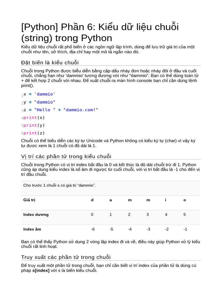 Tổng Quan Python (6) Kiểu Dữ Liệu Chuỗi (String) | PDF