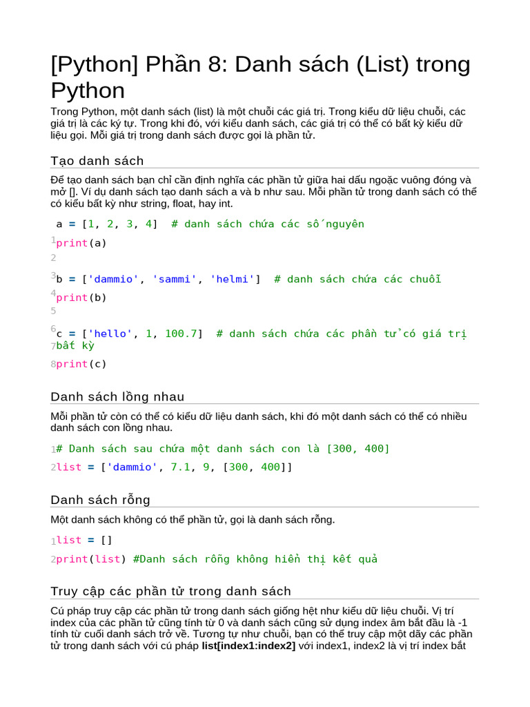 T NG Quan Python (8) Danh Sách (List) | PDF