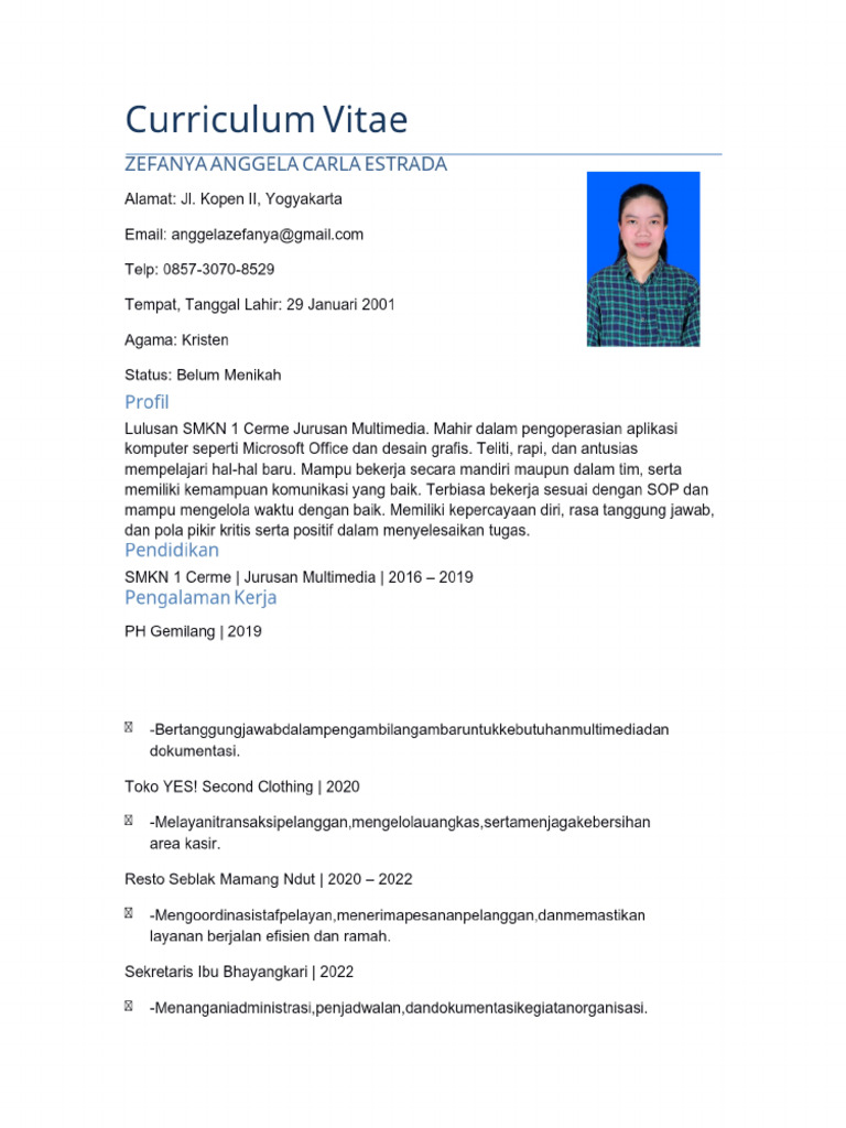CV Terbaru Zefanya 2025 | PDF