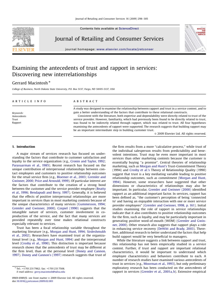 Examining The Antecedents of Trust and Rapport in Services | PDF ...