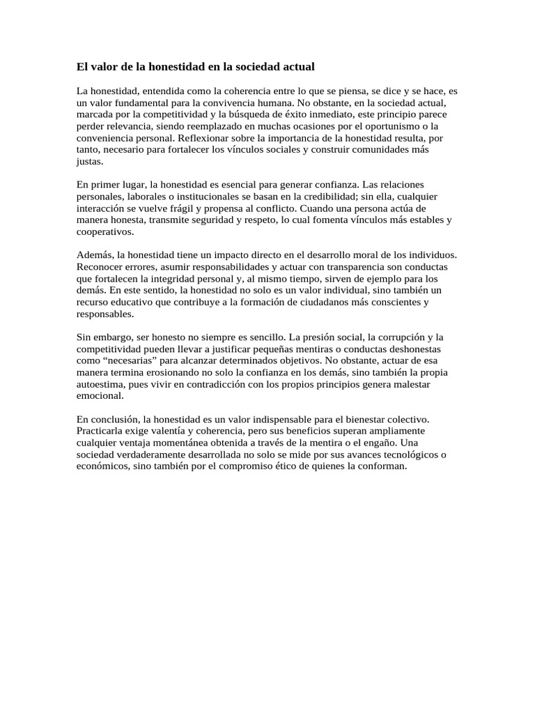 Valor de la Honestidad Social | PDF