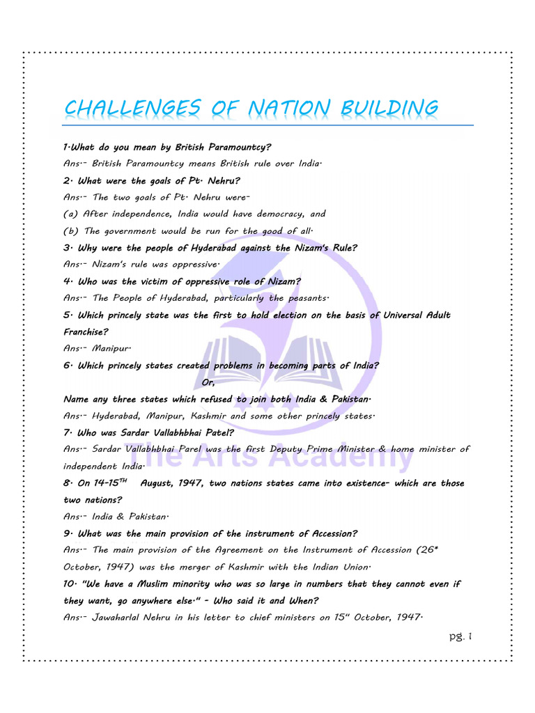 Challenges of National Building PDF | PDF | Partition Of India | Two ...