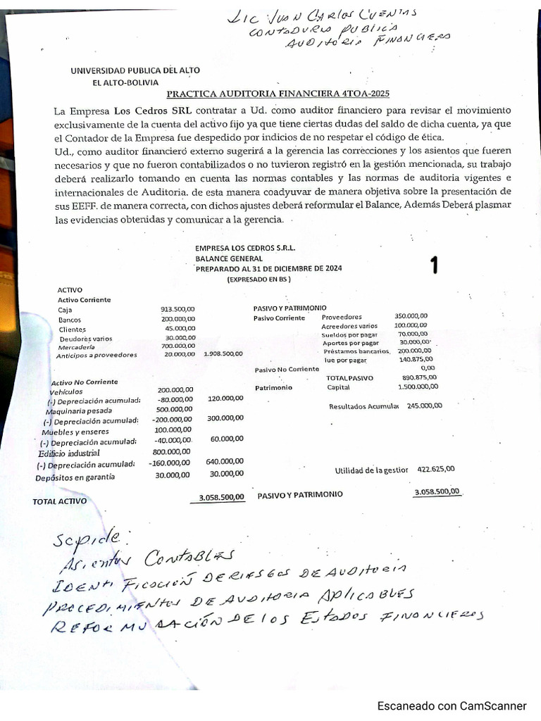 Práctica Auditoría Financiera Comp | PDF