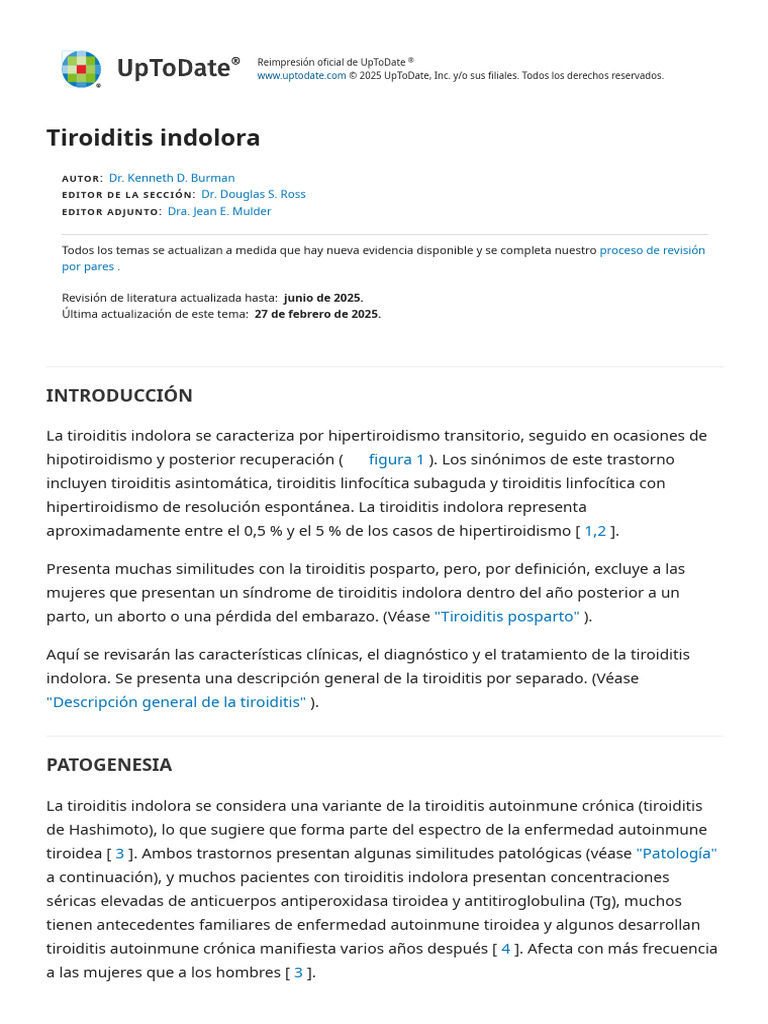 Painless Thyroiditis - UpToDate | PDF | Hyperthyroidism | Thyroid