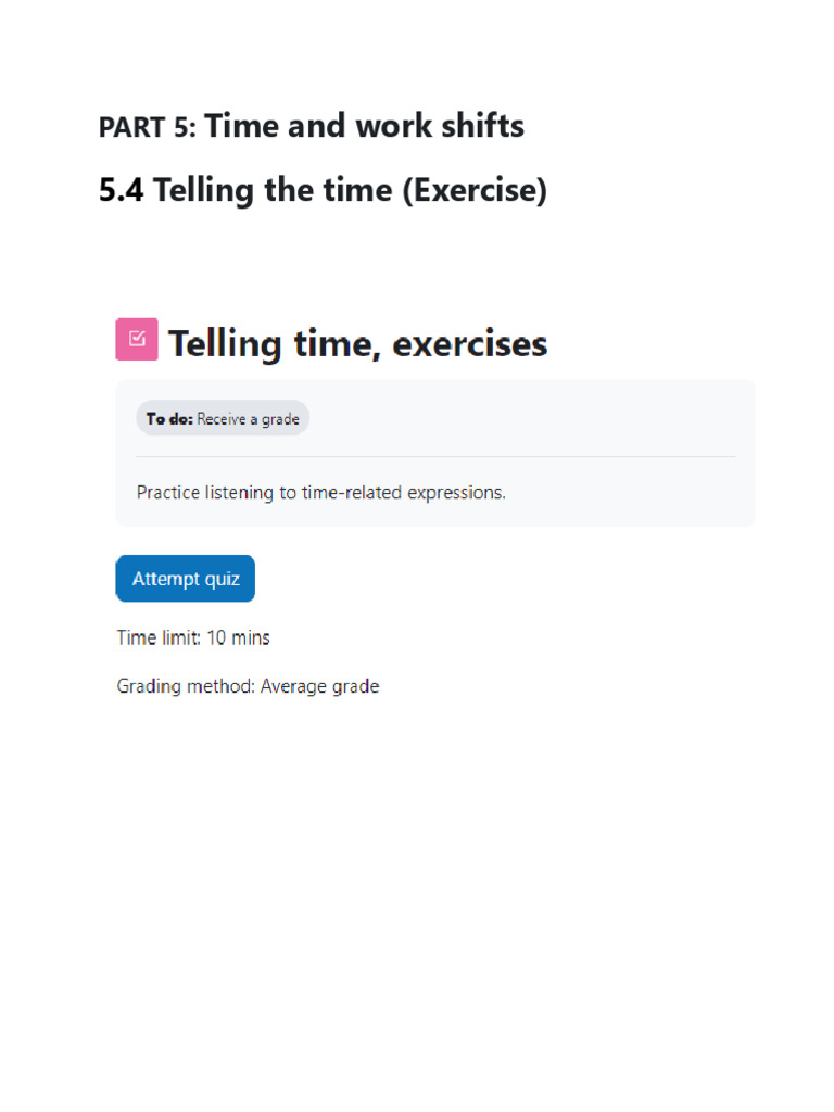 Time Telling Exercises for Shifts | PDF
