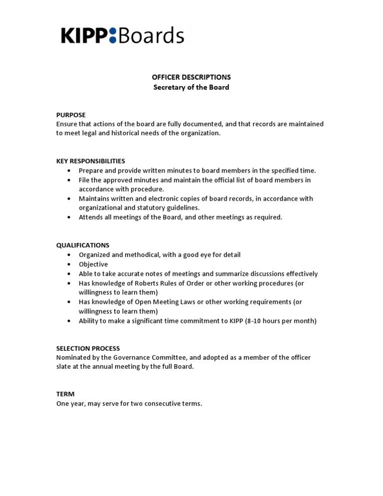 Secretary of the Board Responsibilities | PDF