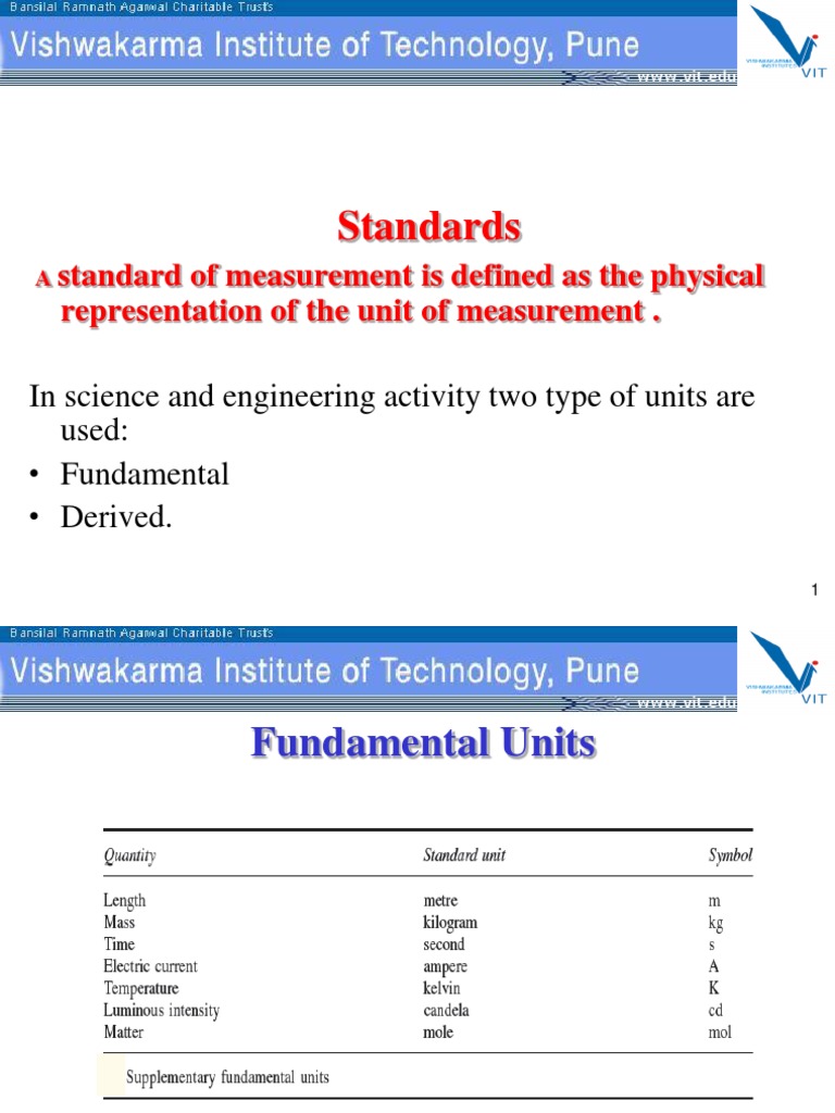 Standards: Standard of Measurement Is Defined As The Physical ...