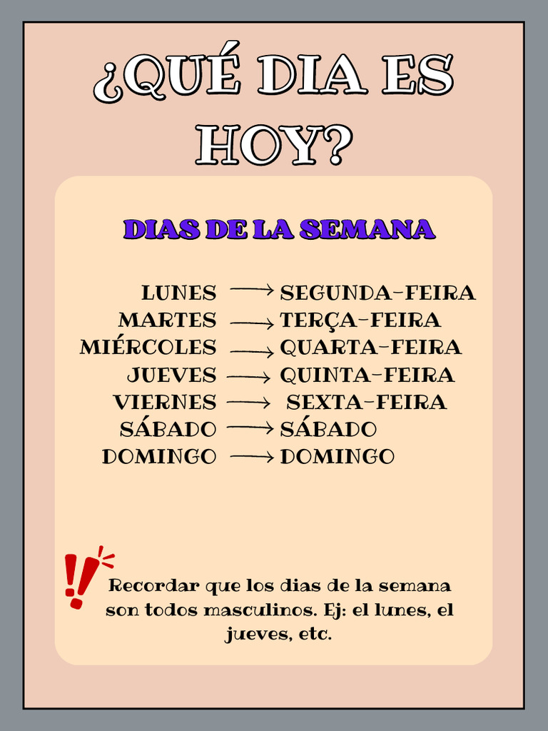 Ejercicios de Días y Meses en Español - Portugués | PDF