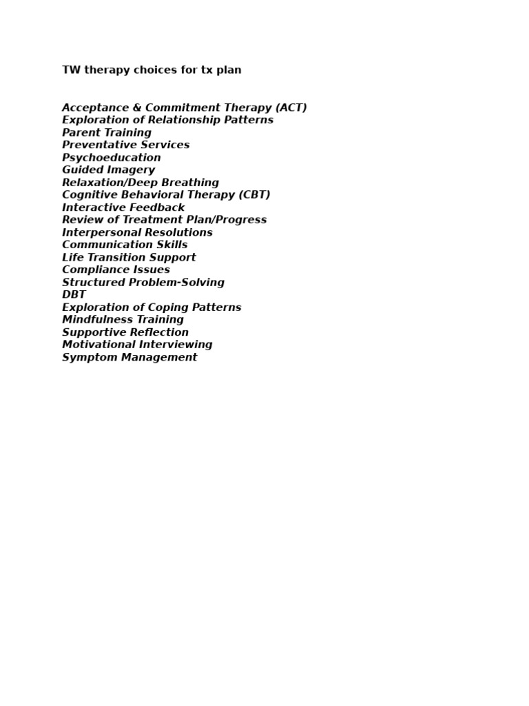 TW Therapy Approach For TX Plan | PDF