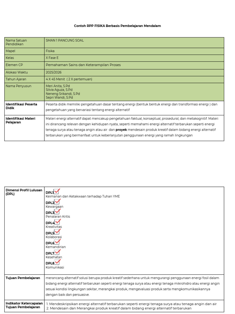 Rpp Deep Learning Mapel Fisika Fase e Energi Alternatif(1) | PDF