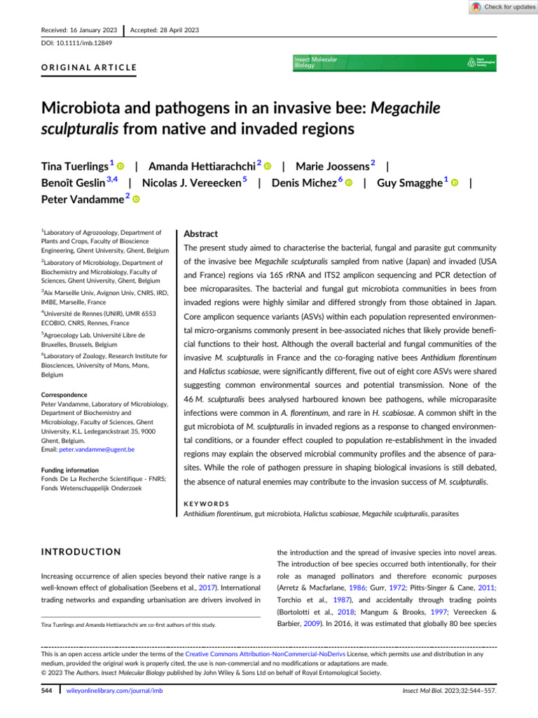 Insect Molecular Biology - 2023 - Tuerlings - Microbiota and Pathogens ...