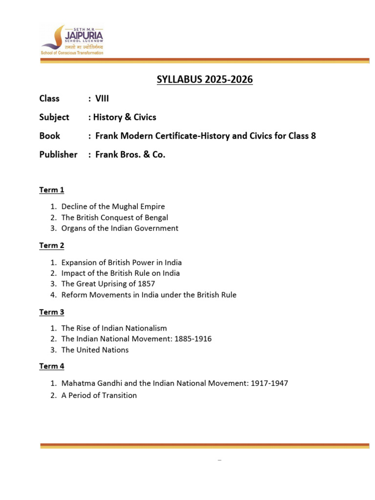 History Civics Class 8 2025 26 | PDF