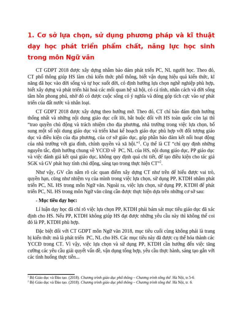Lua Chon Su Dung PP-KTDH Trong Mon Ngu Van-TL VLE | PDF