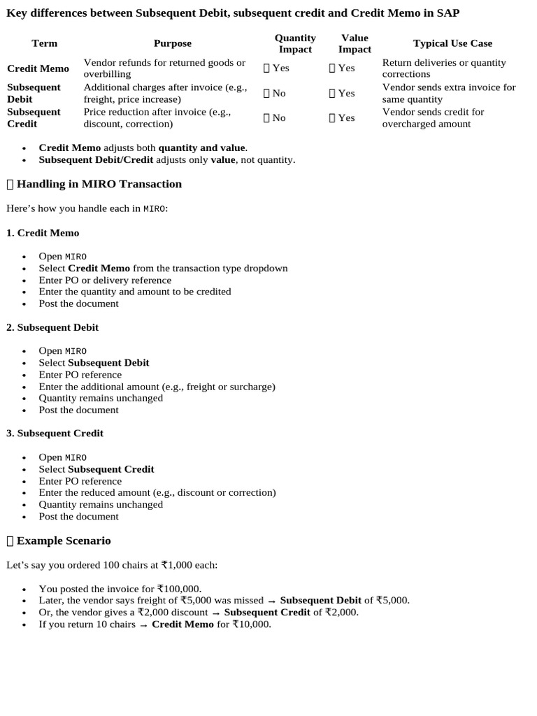 SAP: Credit vs Debit Memos Explained | PDF