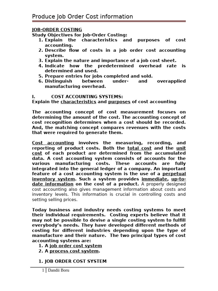 Job Order Costing Explained | PDF | Debits And Credits | Inventory