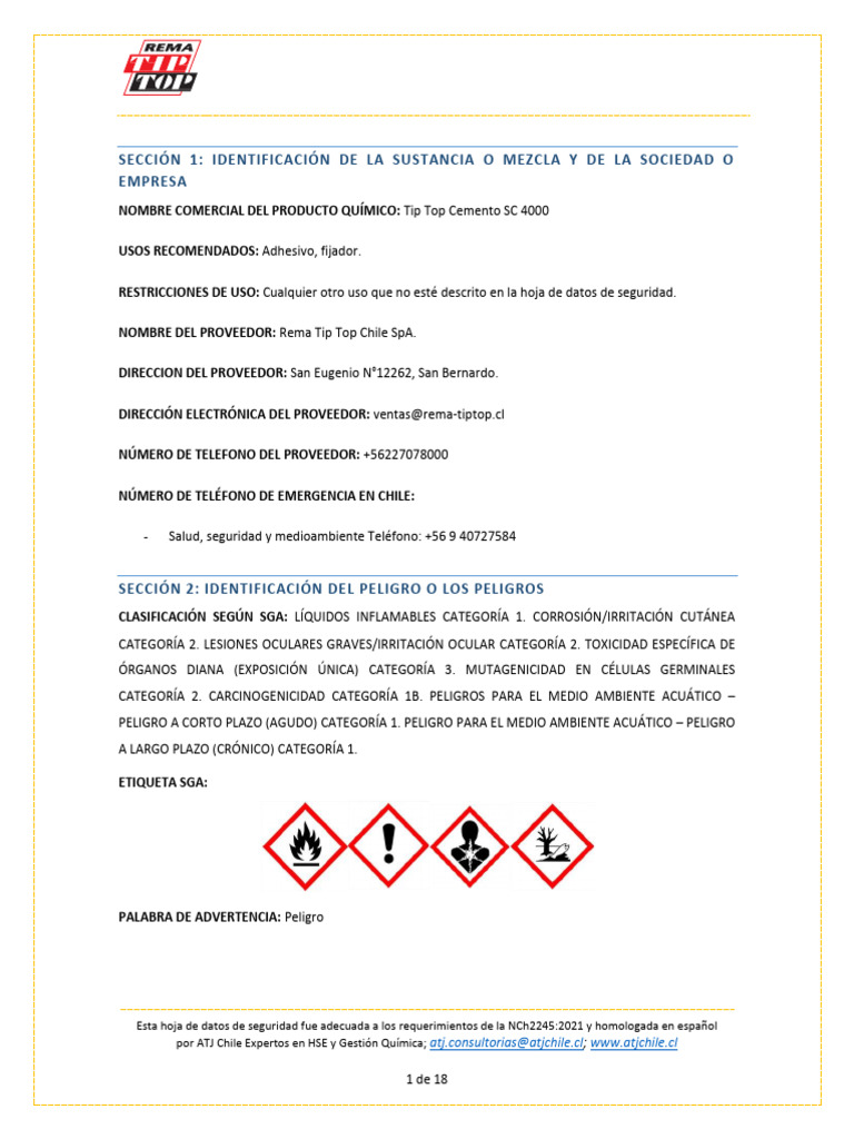 Hoja de Seguridad Tip Top Cemento SC 4000 | PDF | Residuos peligrosos ...