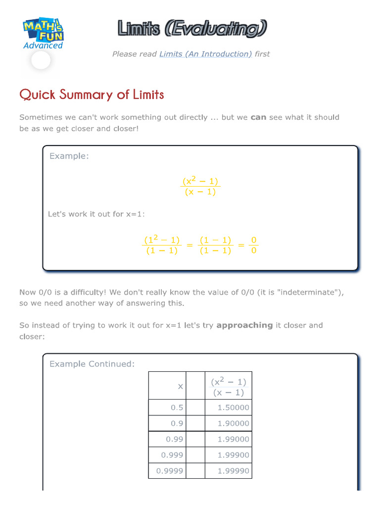 Evaluating Limits | PDF
