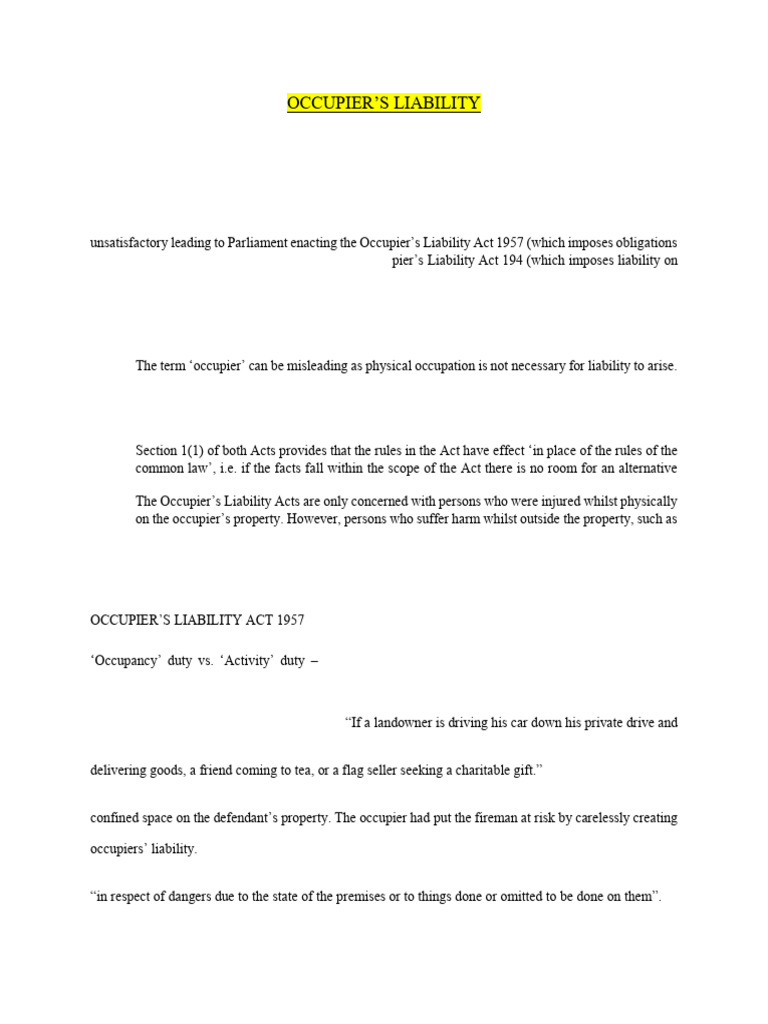 Occupier's Liability Notes | PDF | Legal Liability | Negligence