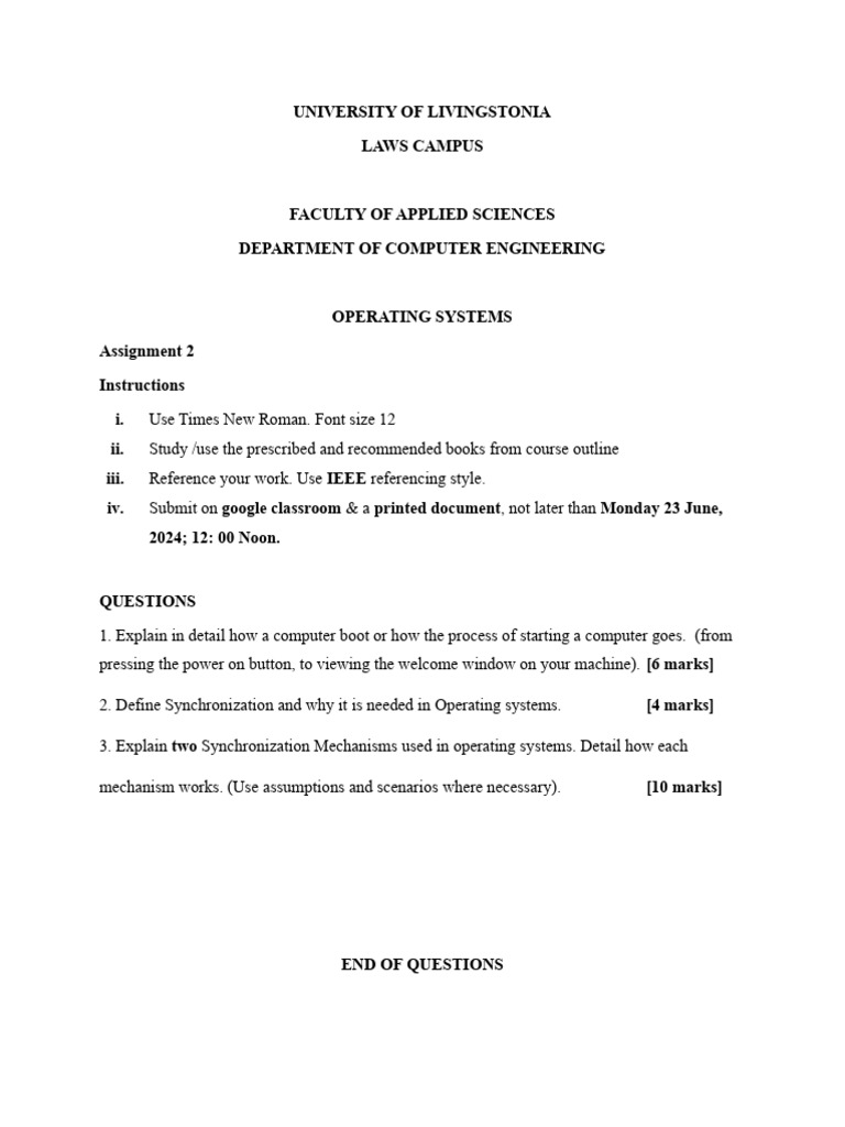 Operating Systems Assignment Guide | PDF