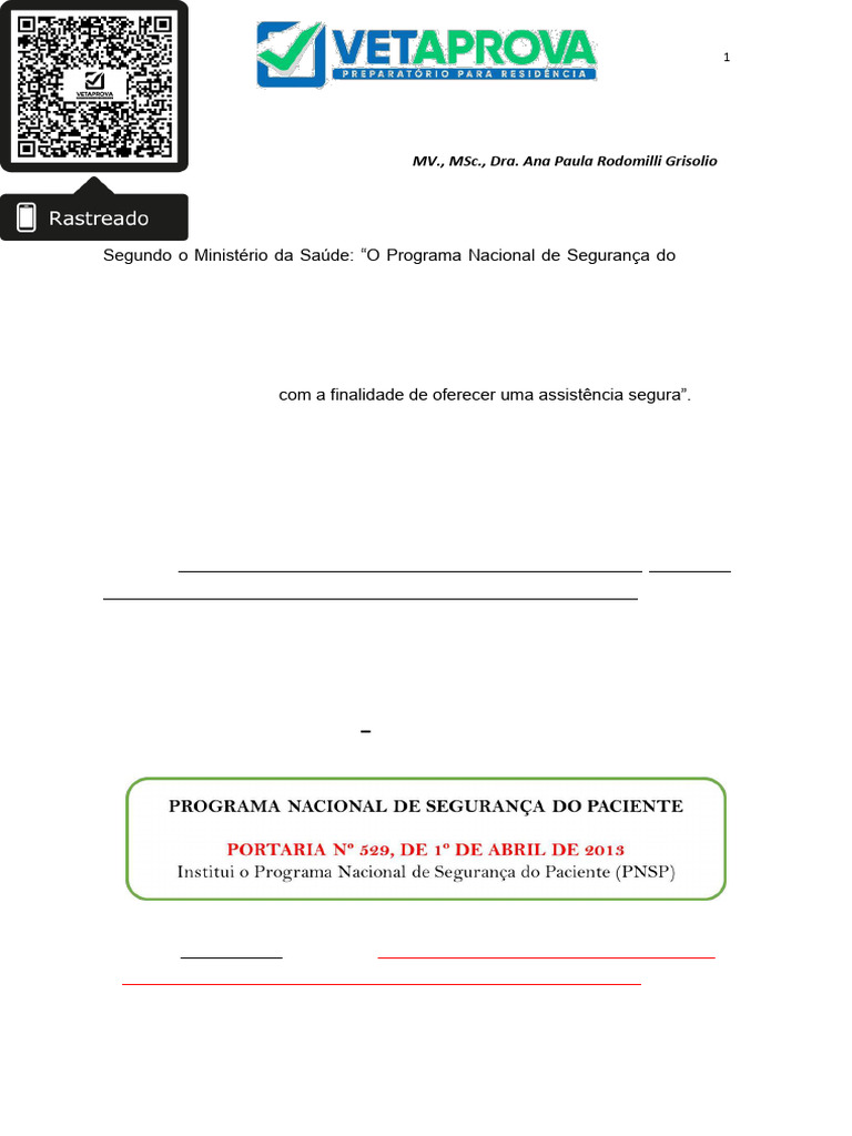 Segurança do Paciente: Programa Nacional | PDF | Segurança do paciente ...