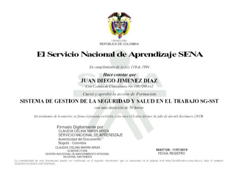 Certificado Sena | PDF