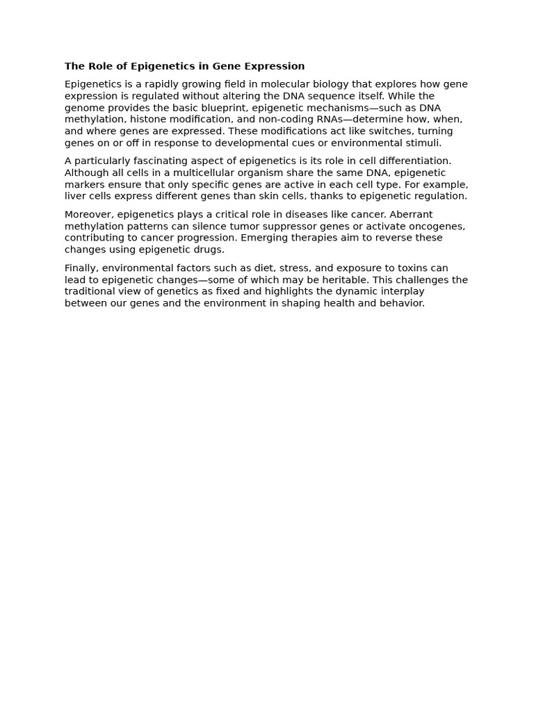 The Role of Epigenetics in Gene Expression | PDF