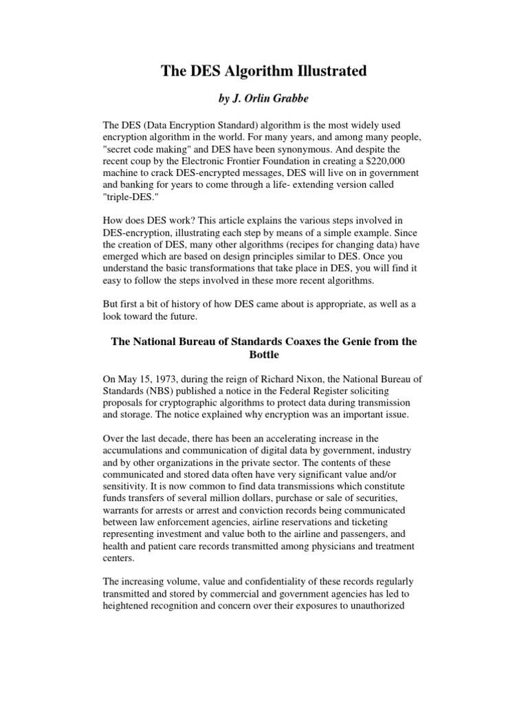 The DES Algorithm Illustrated | PDF | Cryptography | Encryption