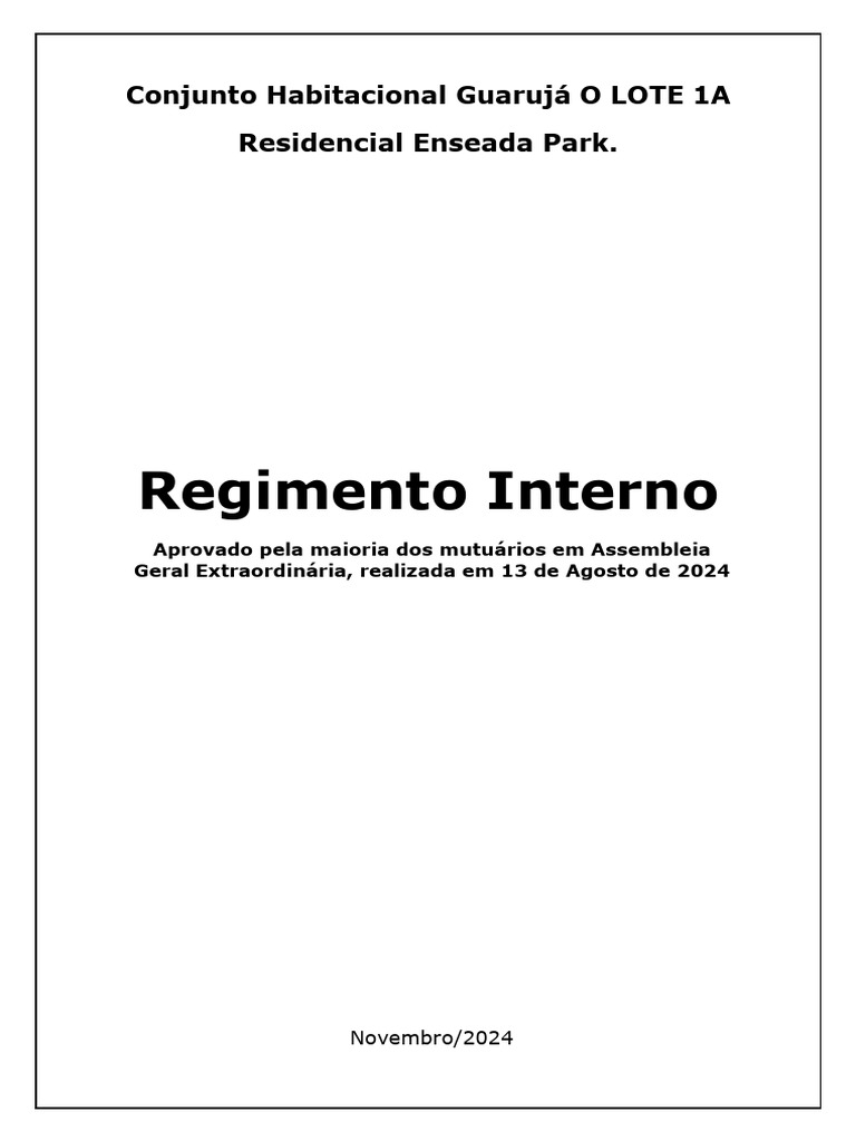 Cartilha de Regimento Interno - Corpo Diretivo e Moradores - Imprimir ...