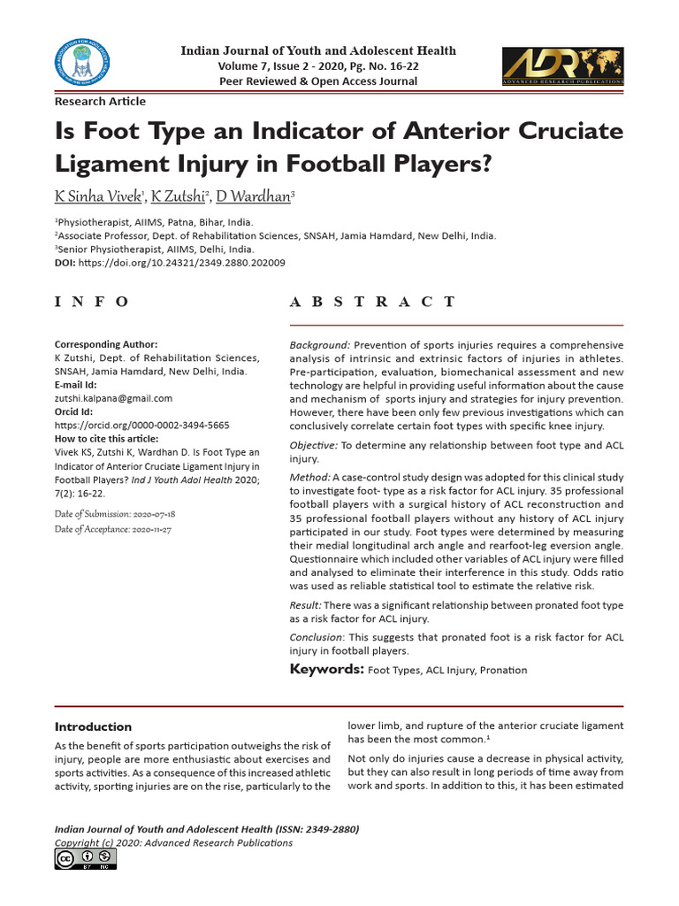 Foot Type and ACL Injury in Football | PDF | Foot | Knee