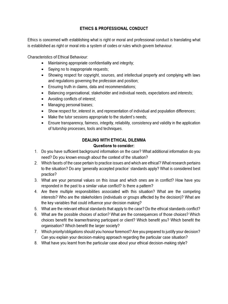 Reading Material 3 - Ethical Behaviour | PDF | Decision Making | Integrity