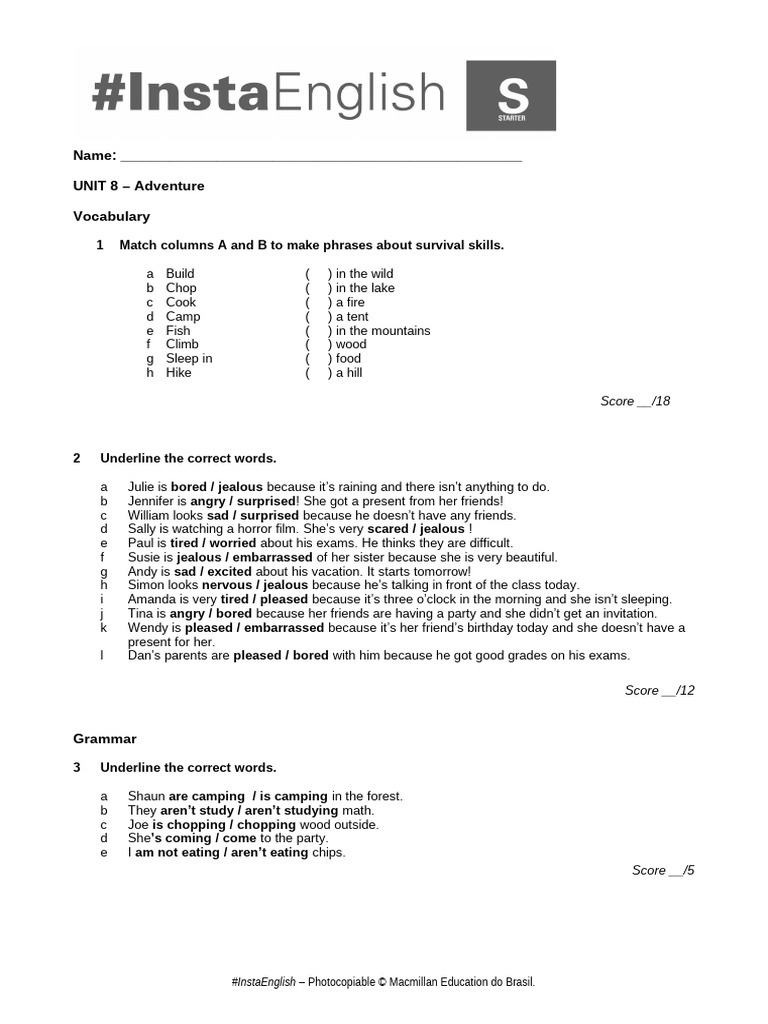 Adventure Survival Skills Worksheet | PDF