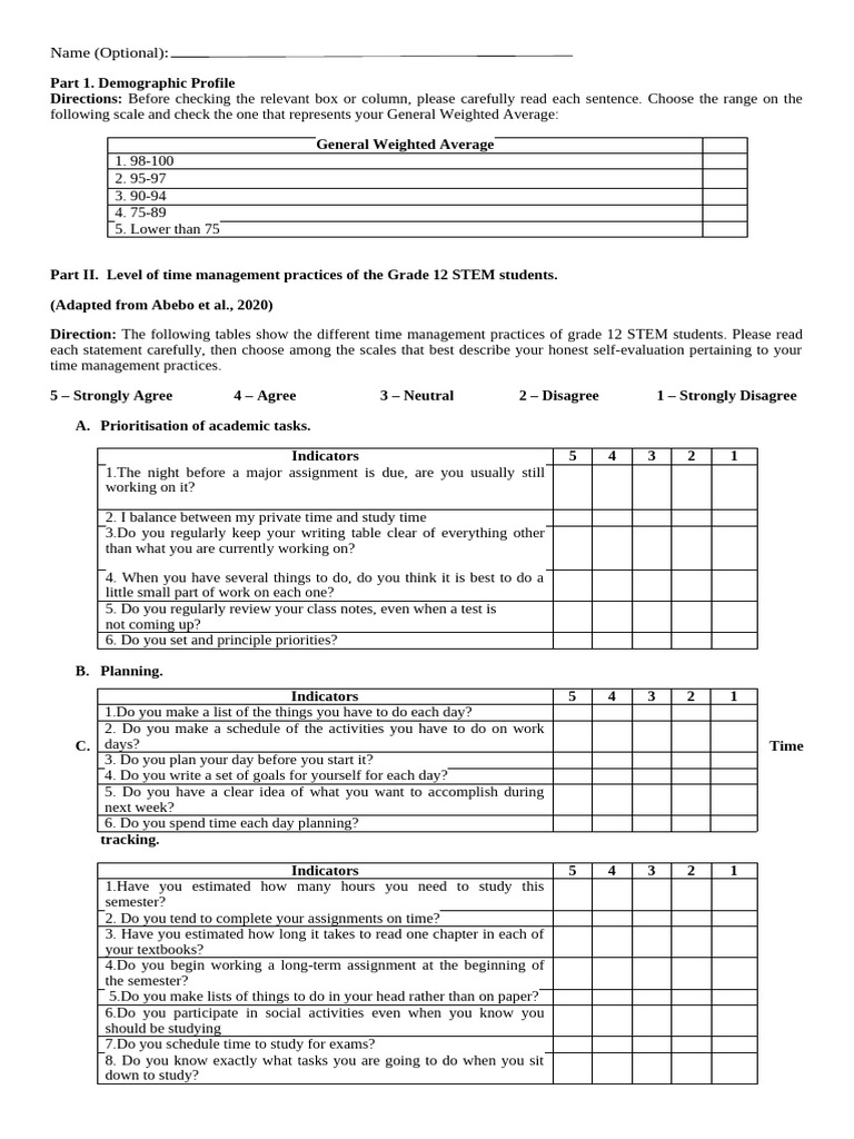 Survey Questionnaires PR 1 | PDF | Time Management | Professional Skills