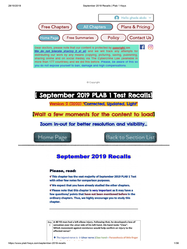 September 2019 Recalls - Plab 1 Keys | PDF
