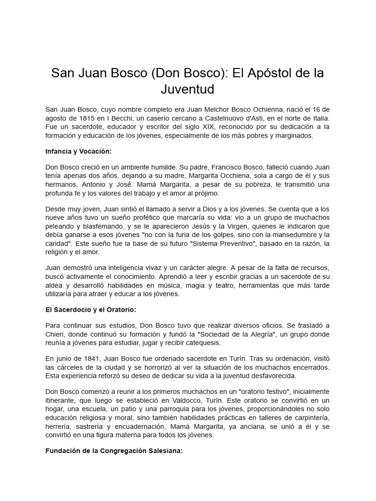 La Vida de San Juan Bosco | PDF