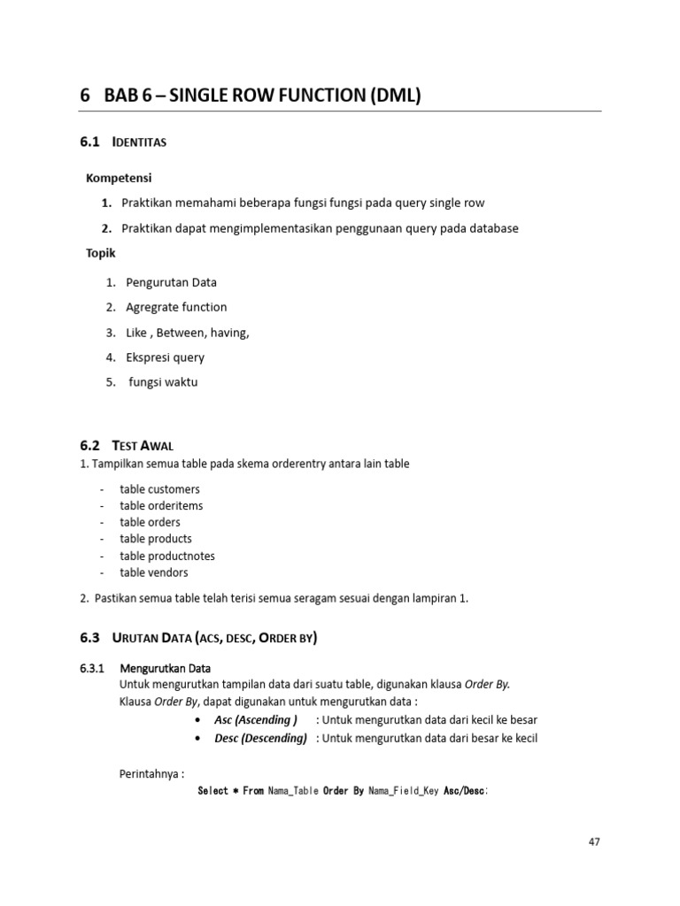 Modul Praktikum Sistem Basis Data Pertemuan 6 | PDF