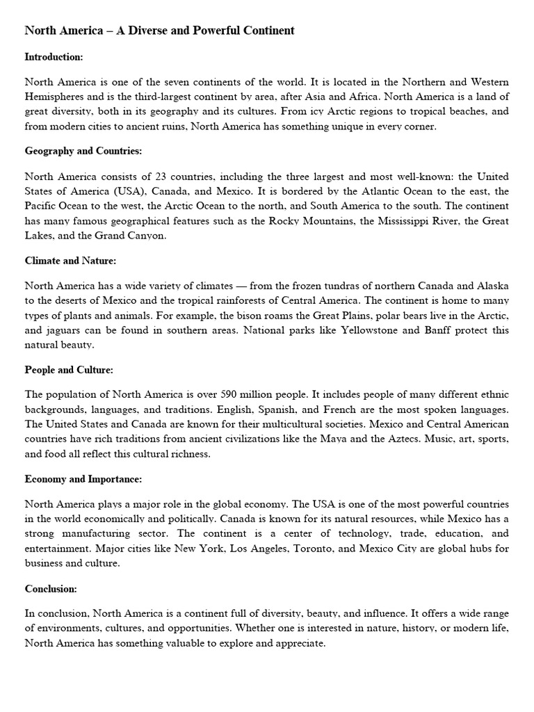 North America - A Diverse and Powerful Continent | PDF | North America ...