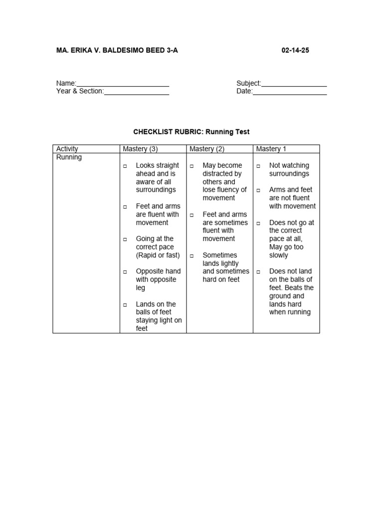 Baldesimo - Activity 1 - Rubrics | PDF | Rhythm