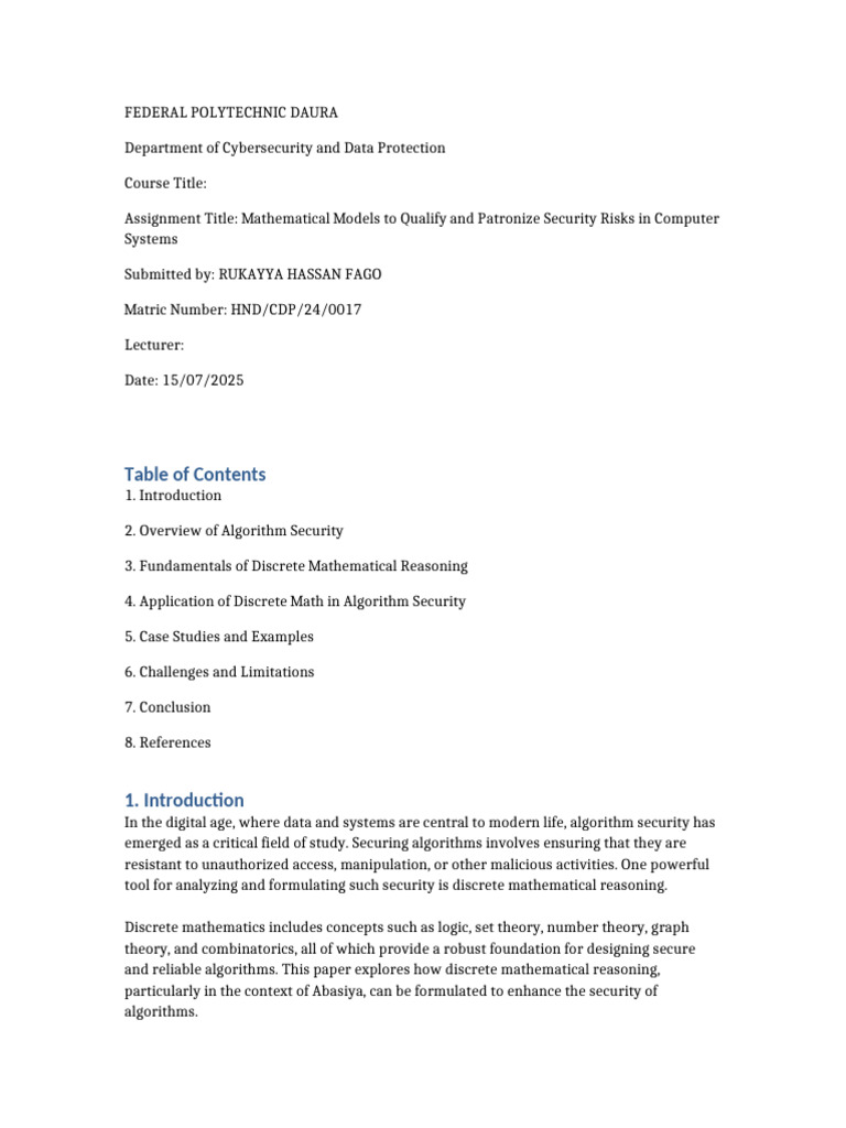Abasiya Algorithm Security Discrete Math | PDF | Discrete Mathematics ...