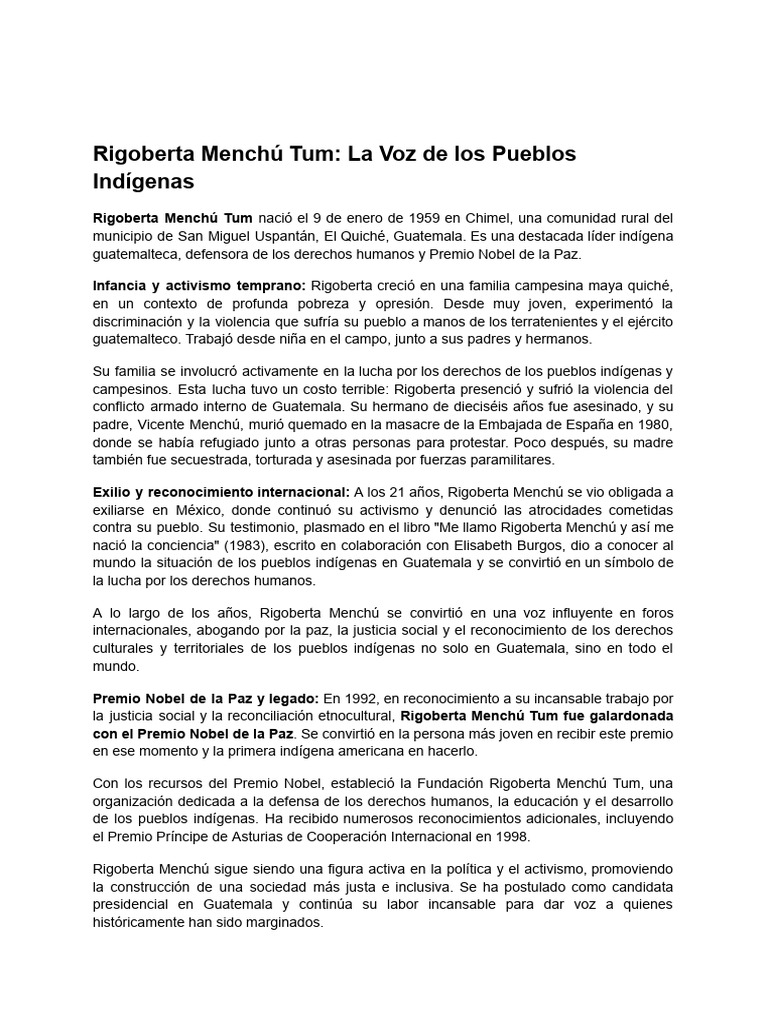Biografia de Rigoberta Menchú | PDF