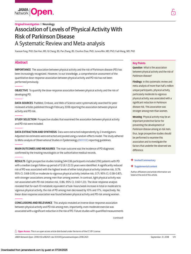 Association of Levels of Physical Activity With | PDF | Meta Analysis ...