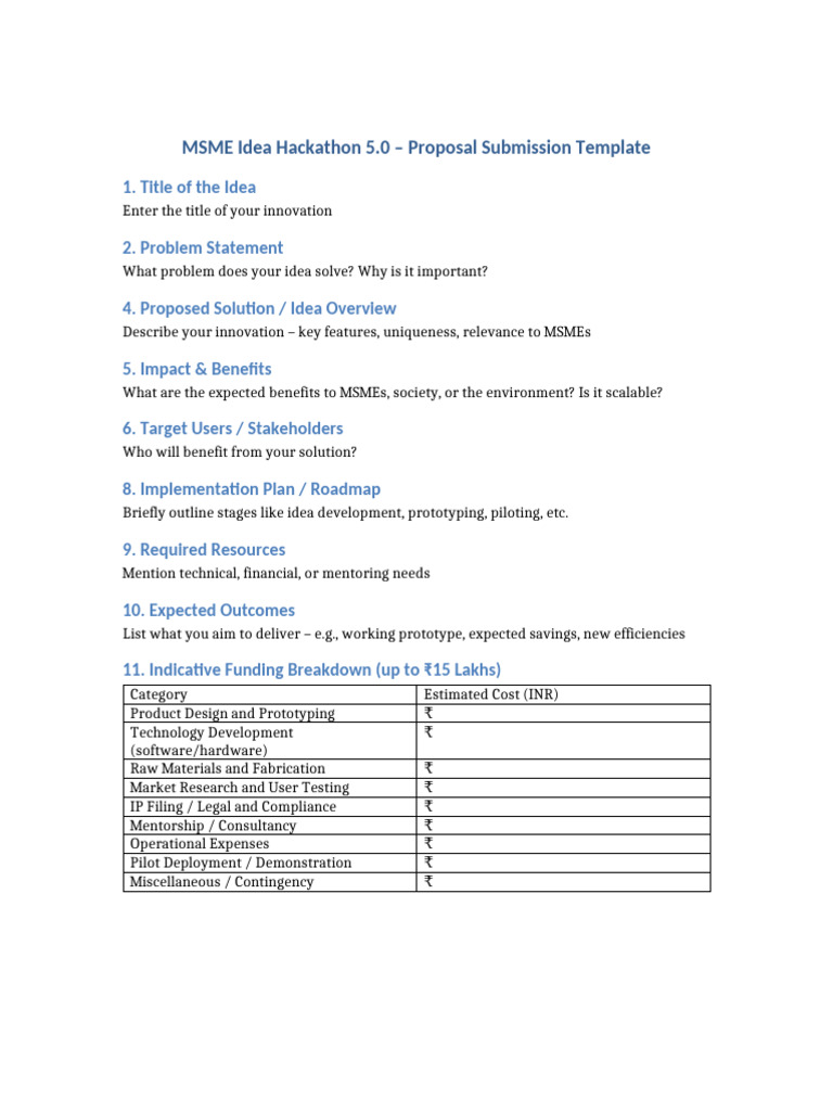 MSME Hackathon 5 Proposal Template | PDF