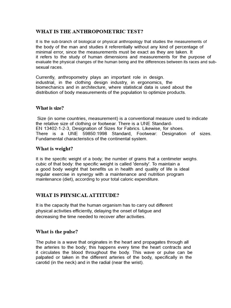 What Is The Anthropometric Test | PDF | Pulse | Anthropometry