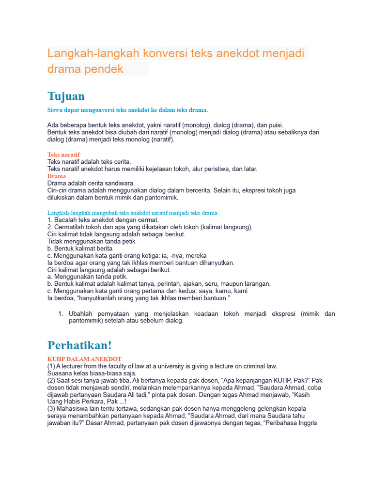 Langkah-Langkah Konversi Teks Anekdot Menjadi Teks Drama Pendek | PDF